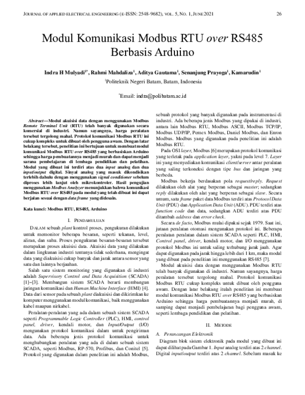 (PDF) Modul Komunikasi Modbus RTU over RS485 Berbasis Arduino