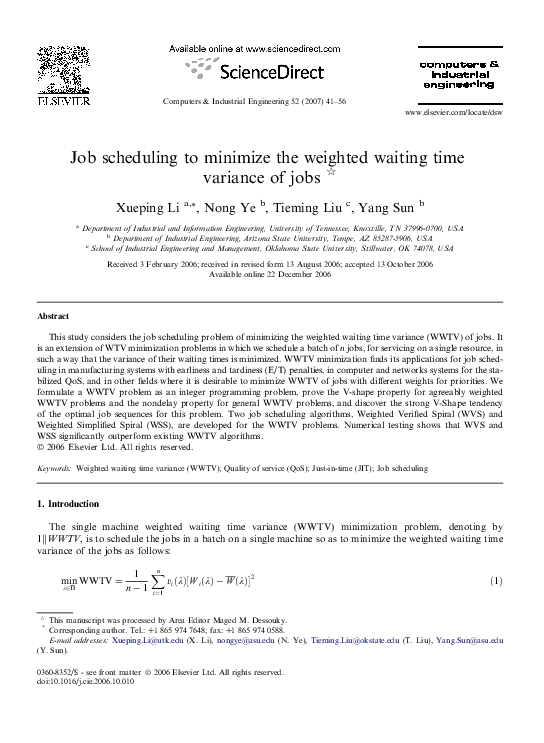 Pdf Job Scheduling To Minimize The Weighted Waiting Time Variance Of Jobs