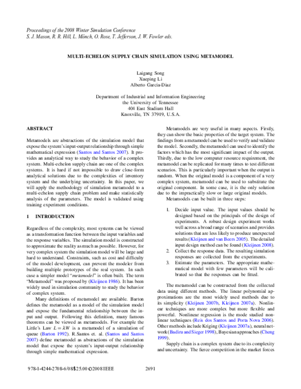 Pdf Multi Echelon Supply Chain Simulation Using Metamodel