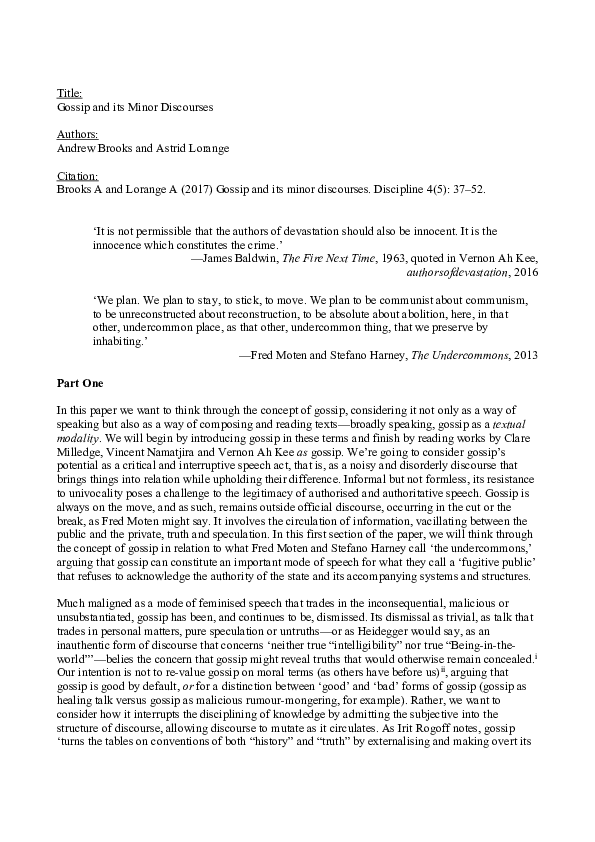 (PDF) Brooks and Lorange Gossip and its Minor Discourses Discipline