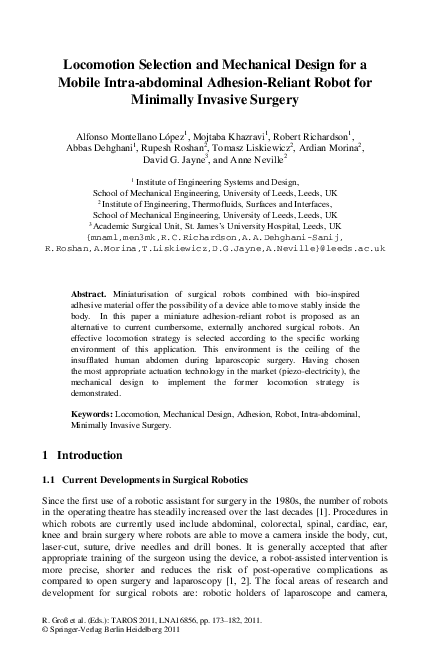 (PDF) Locomotion Selection and Mechanical Design for a Mobile Intra-abdominal Adhesion-Reliant ...