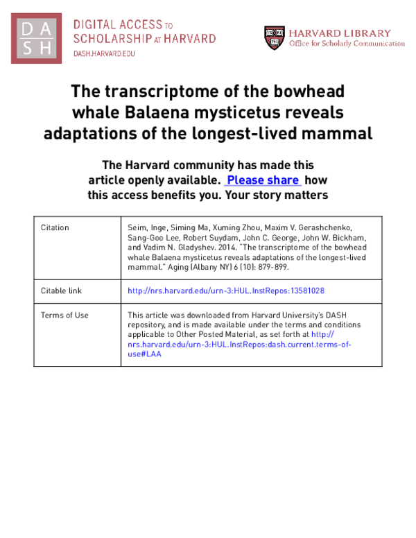 (PDF) The transcriptome of the bowhead whale