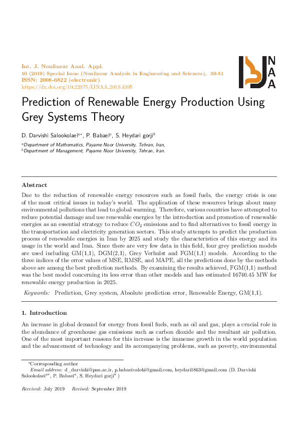 (PDF) Prediction of Renewable Energy Production Using Grey Systems Theory