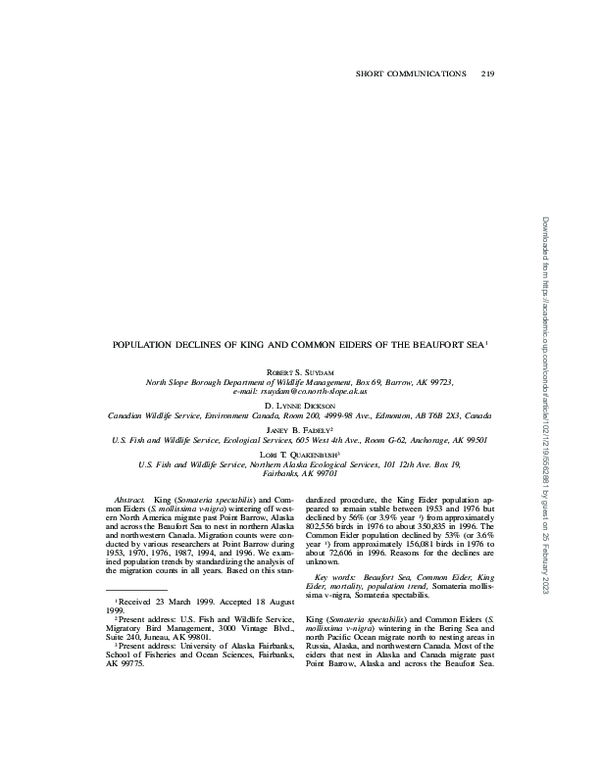 (PDF) Population Declines of King and Common Eiders of the Beaufort Sea ...
