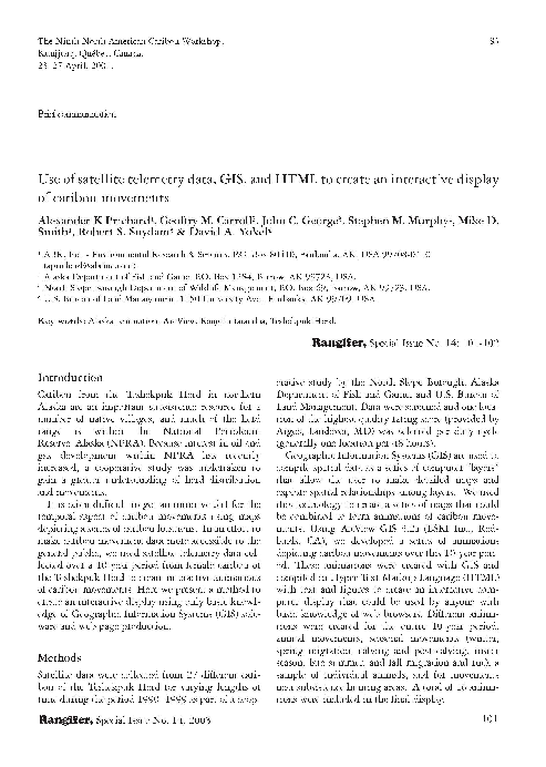 (PDF) Use of satellite telemetry data, GIS, and HTML to create an interactive display of caribou ...