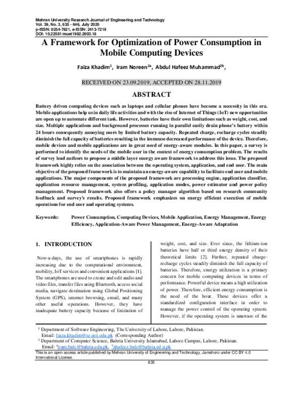 (PDF) A Framework for Optimization of Power Consumption in Mobile ...