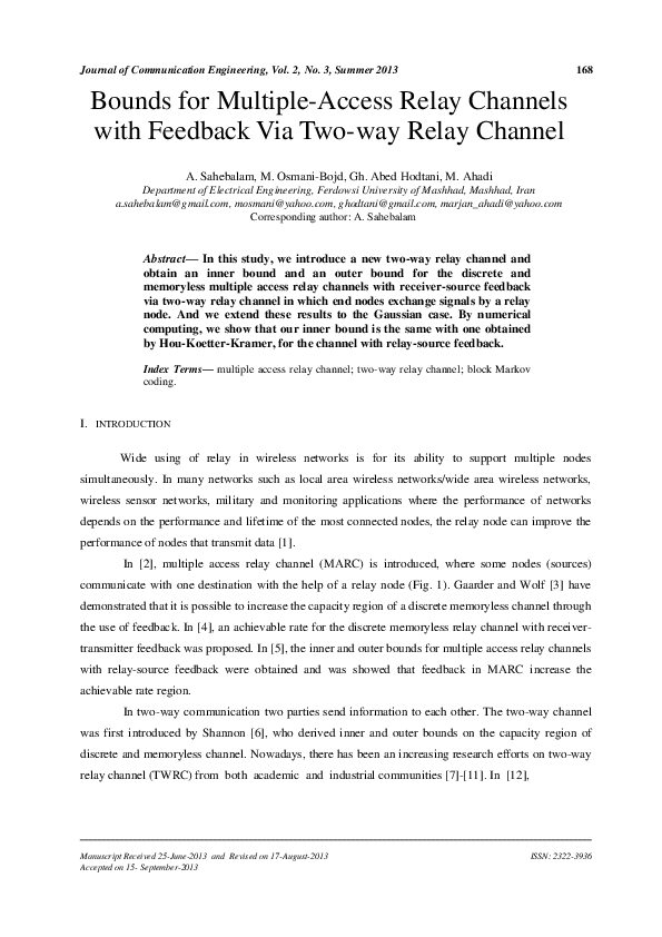 (PDF) Bounds for Multiple-Access Relay Channels with Feedback Via Two-way Relay Channel ...