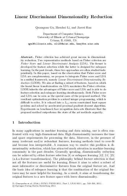 (PDF) Linear Discriminant Dimensionality Reduction