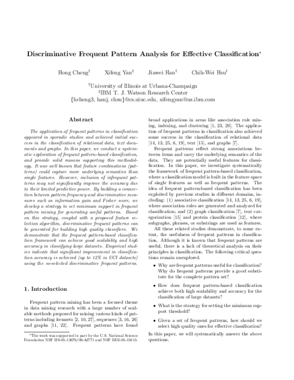 (PDF) Discriminative Frequent Pattern Analysis for Effective Classification