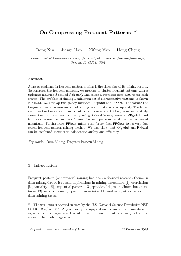 (PDF) On compressing frequent patterns