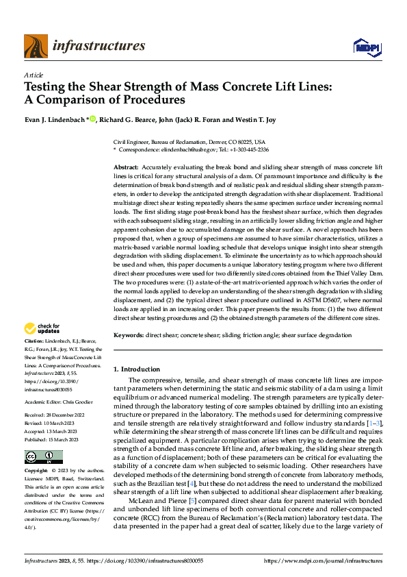 (PDF) Testing the Shear Strength of Mass Concrete Lift Lines: A ...