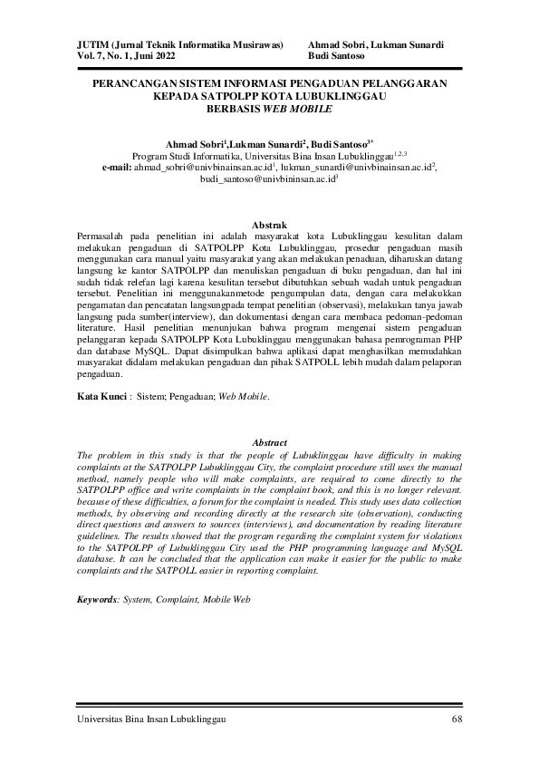 (PDF) Perancangan Sistem Informasi Pengaduan Pelanggaran Kepada ...