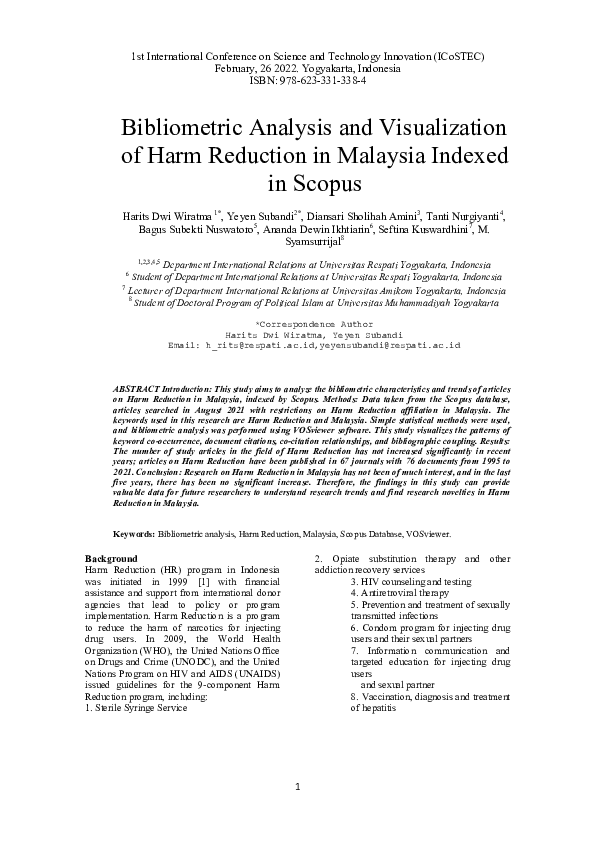 (PDF) Bibliometric Analysis and Visualization of Harm Reduction in Malaysia Indexed in Scopus