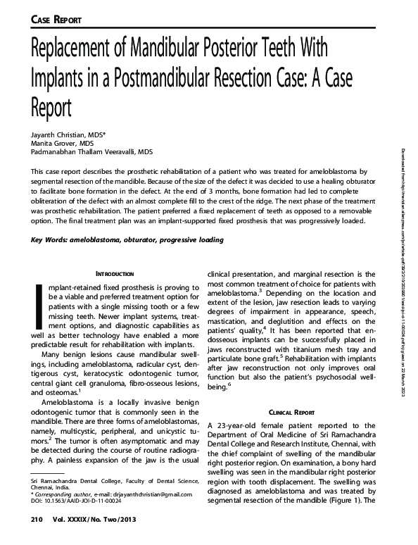 (PDF) Replacement of Mandibular Posterior Teeth With Implants in a ...