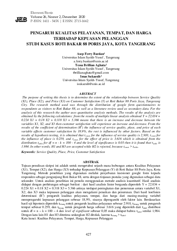 (PDF) Pengaruh Kualitas Pelayanan, Tempat, Dan Harga Terhadap Kepuasan Pelanggan Studi Kasus ...