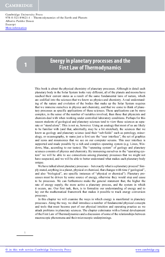 (PDF) Energy in planetary processes and the First Law of Thermodynamics