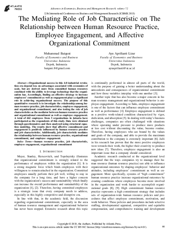 (PDF) The Mediating Role of Job Characteristic on The Relationship between Human Resource ...