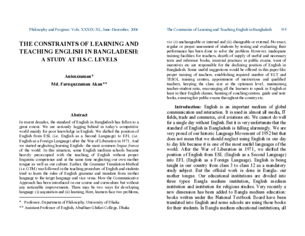 (PDF) THE CONSTRAINTS OF LEARNING AND TEACHING ENGLISH IN BANGLADESH: A ...