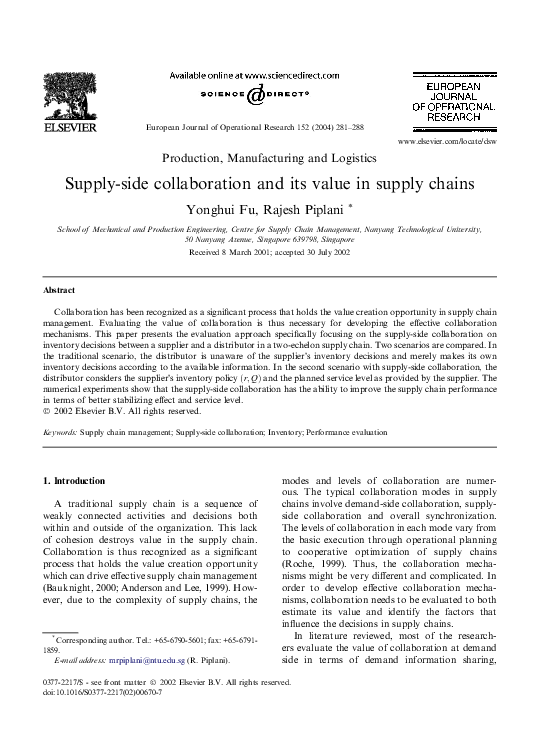 (PDF) Supply-side collaboration and its value in supply chains | Rajesh Piplani - Academia.edu