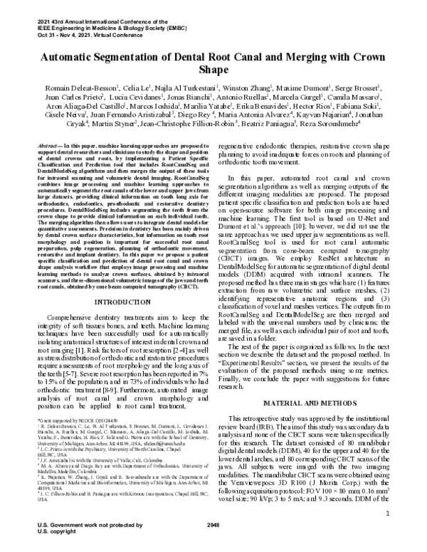 (PDF) Automatic Segmentation of Dental Root Canal and Merging with ...