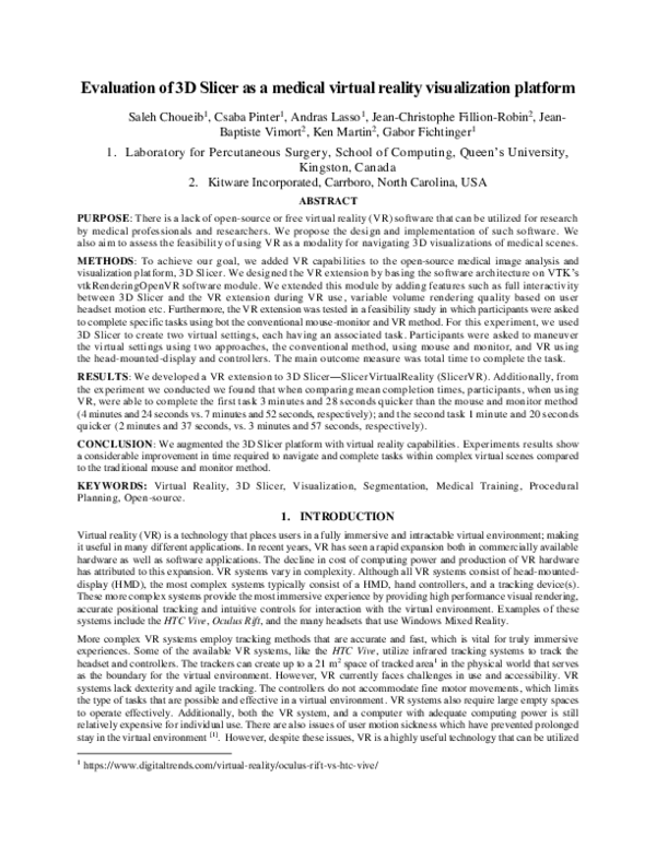 (PDF) Evaluation of 3D slicer as a medical virtual reality visualization platform