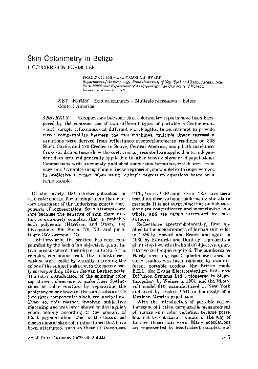 (PDF) Skin colorimetry in belize. I. Conversion formulae