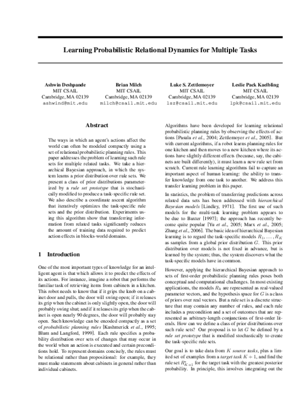 (PDF) Learning Probabilistic Relational Dynamics for Multiple Tasks