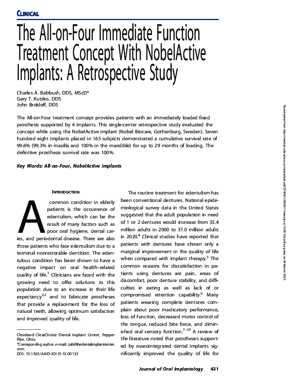 (PDF) The All-on-Four Immediate Function Treatment Concept With ...