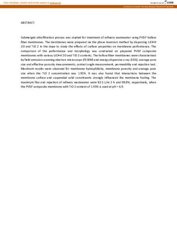 (PDF) Effect of modified PVDF hollow fiber submerged ultrafiltration ...