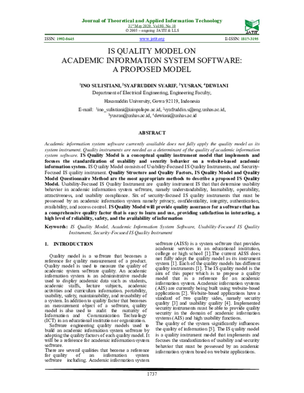 (PDF) IS QUALITY MODEL ON ACADEMIC INFORMATION SYSTEM SOFTWARE: A PROPOSED MODEL | Ino ...