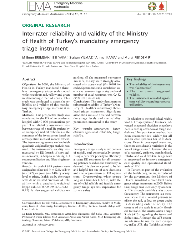 (PDF) Inter-rater reliability and validity of the Ministry of Health of ...