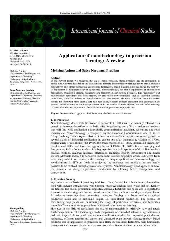 (PDF) Application of nanotechnology in precision farming: A review