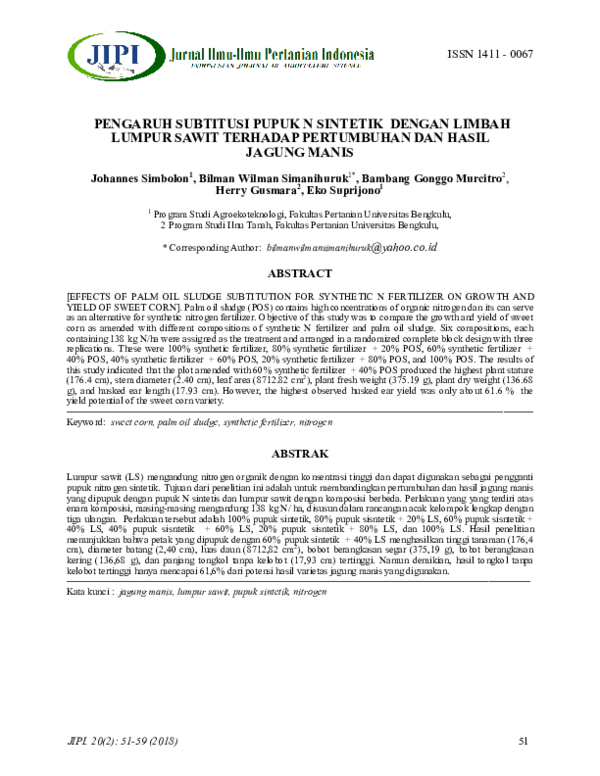 (PDF) Pengaruh Subtitusi Pupuk N Sintetik Dengan Limbah Lumpur Sawit Terhadap Pertumbuhan Dan ...