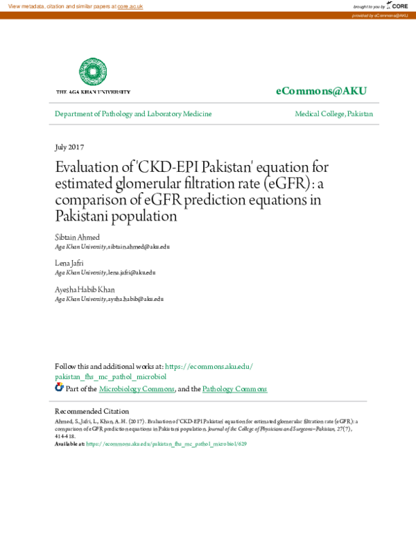 (PDF) Evaluation of \u27CKD-EPI Pakistan\u27 equation for estimated ...