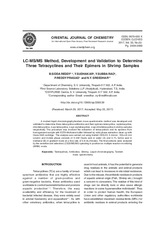 Pdf Lc Msms Method Development And Validation To Determine Three Tetracyclines And Their