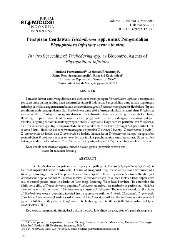 (PDF) Penapisan Cendawan Trichoderma spp. untuk Pengendalian Phytophthora infestans secara in ...