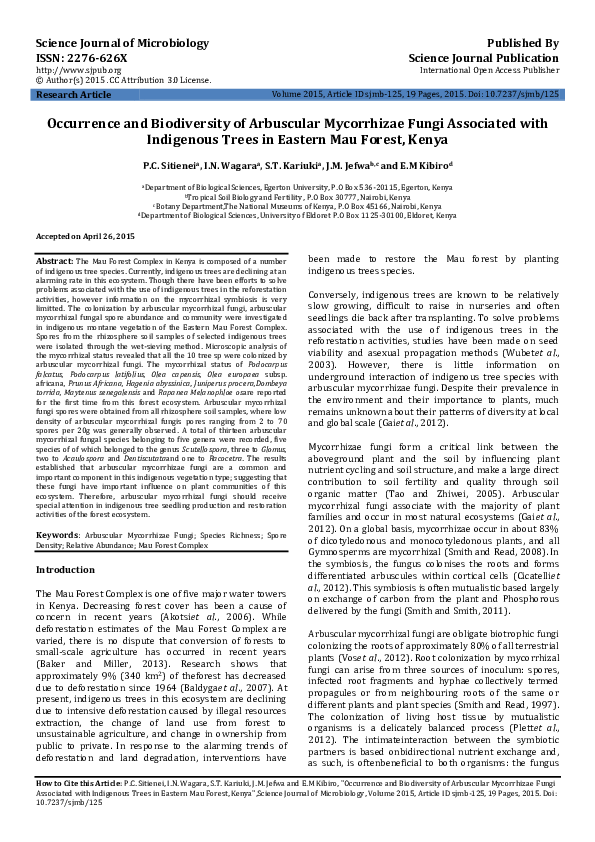 (PDF) Occurrence and Biodiversity of Arbuscular Mycorrhizae Fungi Associated with Indigenous ...