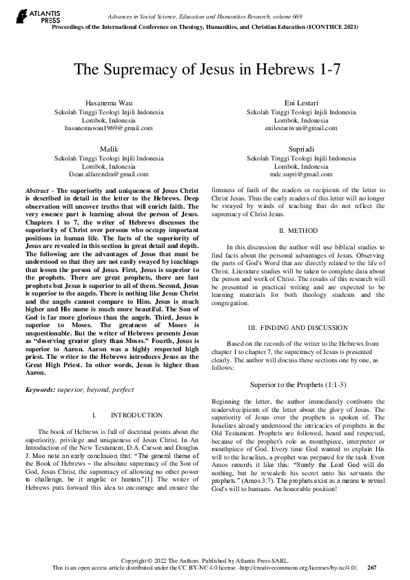 (PDF) The Supremacy of Jesus in Hebrews 1-7