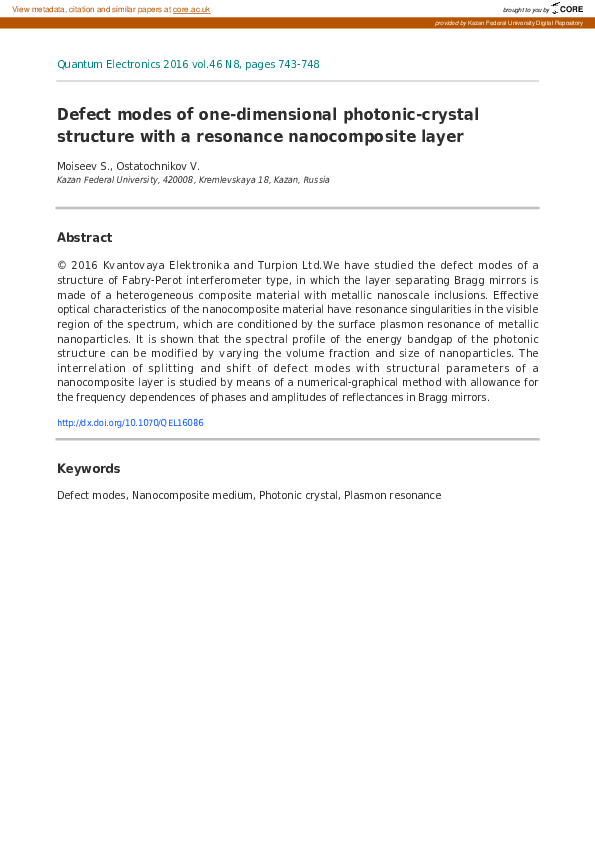 (PDF) Defect modes of one-dimensional photonic-crystal structure with a resonance nanocomposite ...