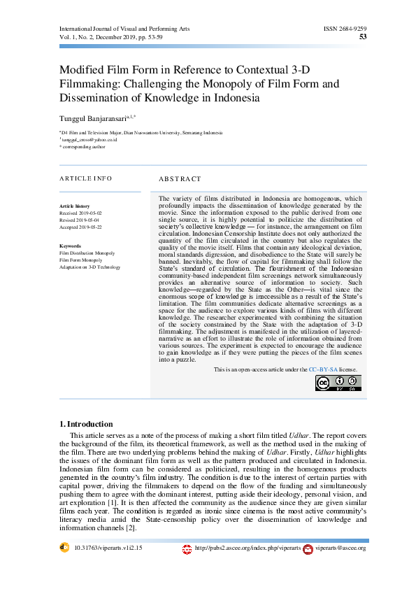 (PDF) Modified Film Form in Reference to Contextual 3-D Filmmaking ...