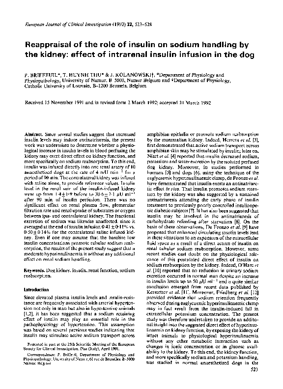 (PDF) Reappraisal of the role of insulin on sodium handling by the ...