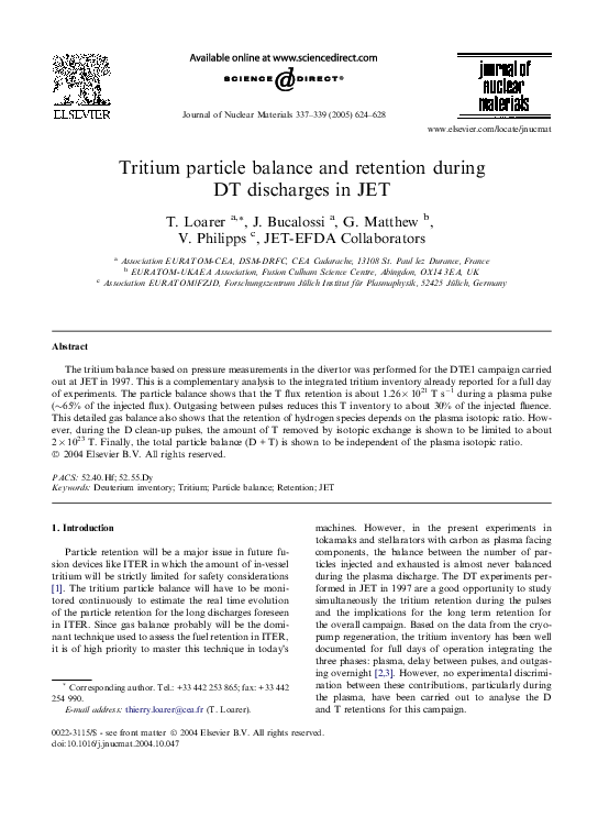 (PDF) Tritium particle balance and retention during DT discharges in ...