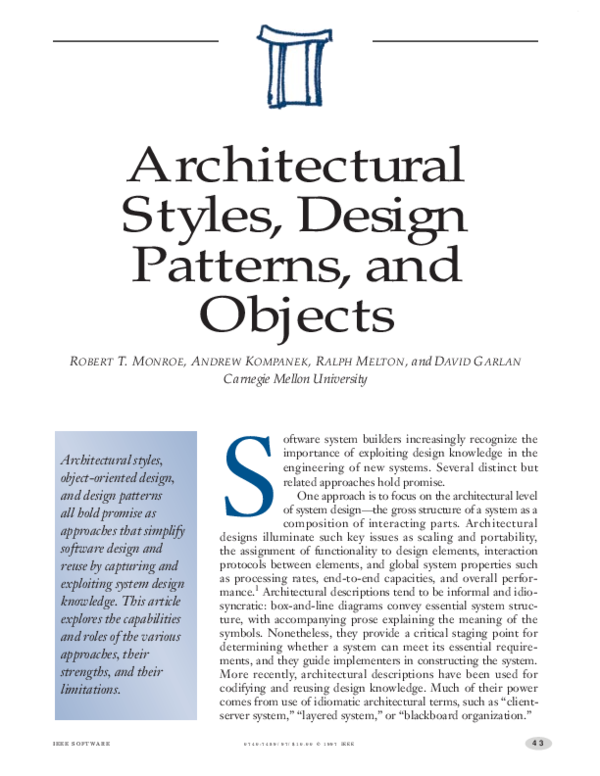 (PDF) Architectural styles, design patterns, and objects