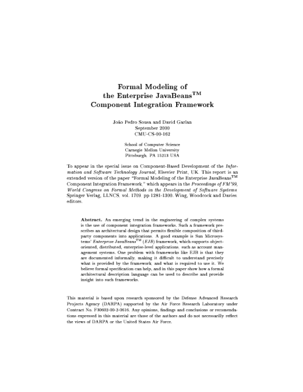 Formal modeling of the Enterprise JavaBeans™ component integration framework