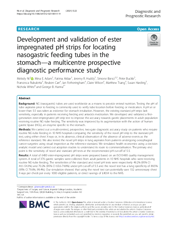 (PDF) Development and validation of ester impregnated pH strips for locating nasogastric feeding ...