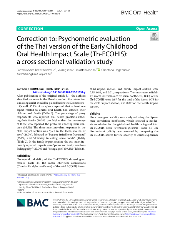 (PDF) Correction to: Psychometric evaluation of the Thai version of the ...