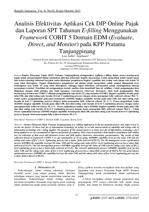 (PDF) Analisis Efektivitas Aplikasi Cek DJP Online Pajak dan Laporan SPT Tahunan E-filling ...
