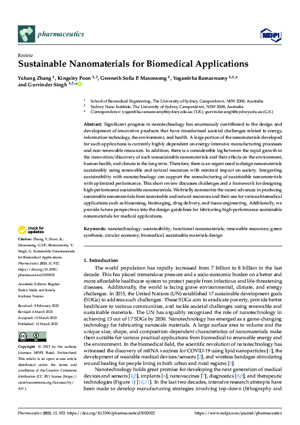 (PDF) Sustainable Nanomaterials for Biomedical Applications