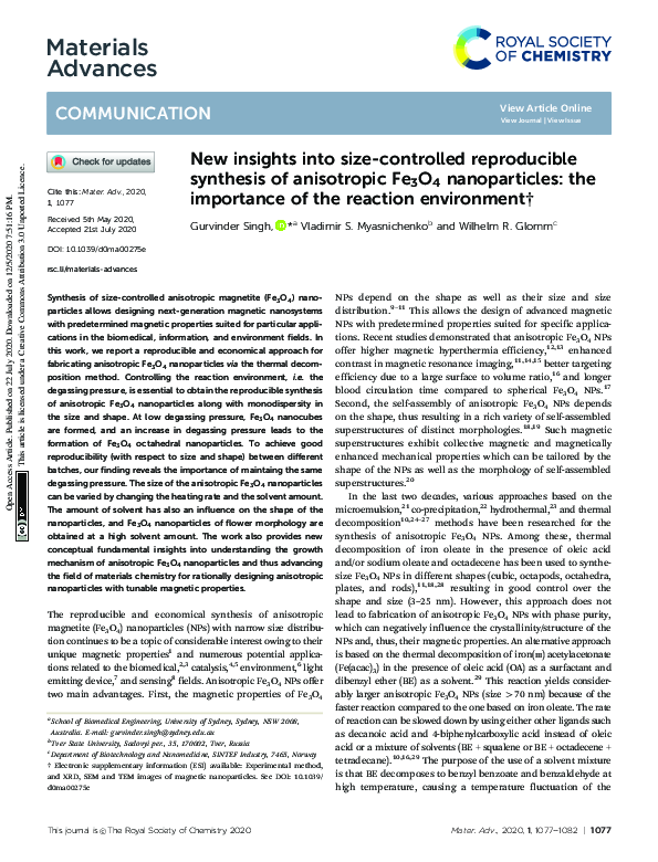 (PDF) New insights into size-controlled reproducible synthesis of anisotropic Fe3O4 ...