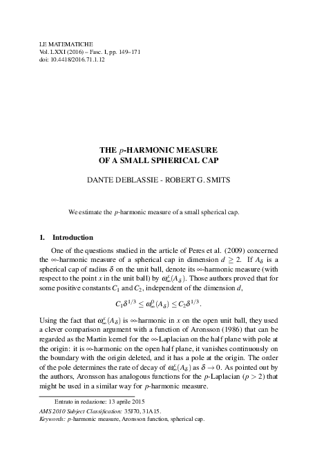 (PDF) The p-harmonic measure of a small spherical cap